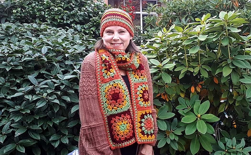 Easy Granny Square Scarf ~ Fall Colors