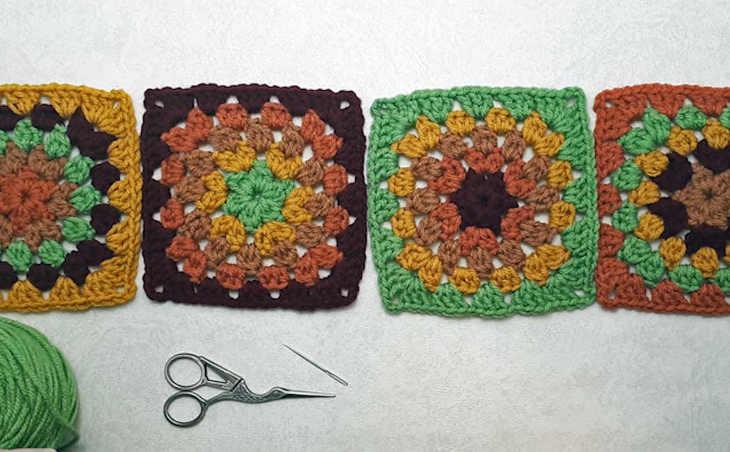 Easy Granny Square Scarf ~ Fall Colors