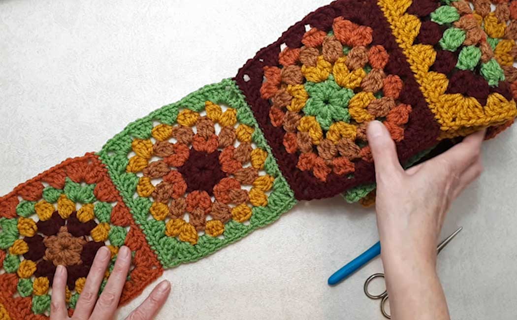 Easy Granny Square Scarf ~ Fall Colors